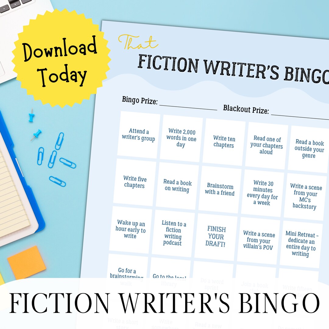 Fiction Writer's Bingo - Writing Bingo, Author Bingo, Creative Writing ...