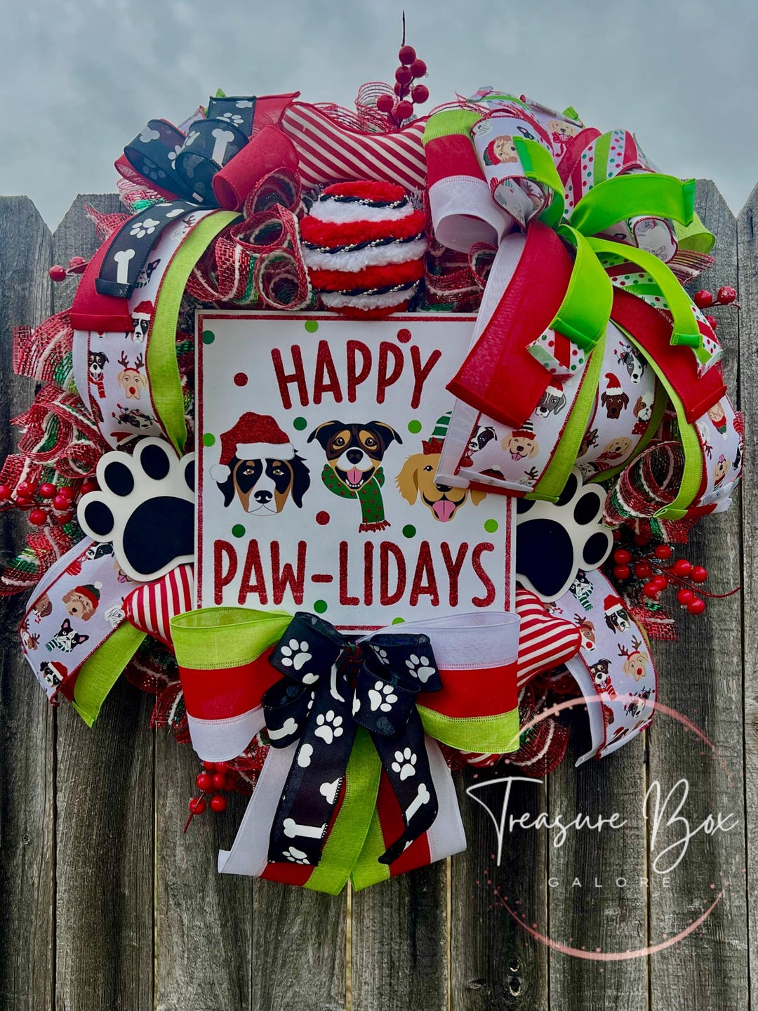 Dog Christmas Wreath: Happy Pawlidays Holiday Decor - Etsy