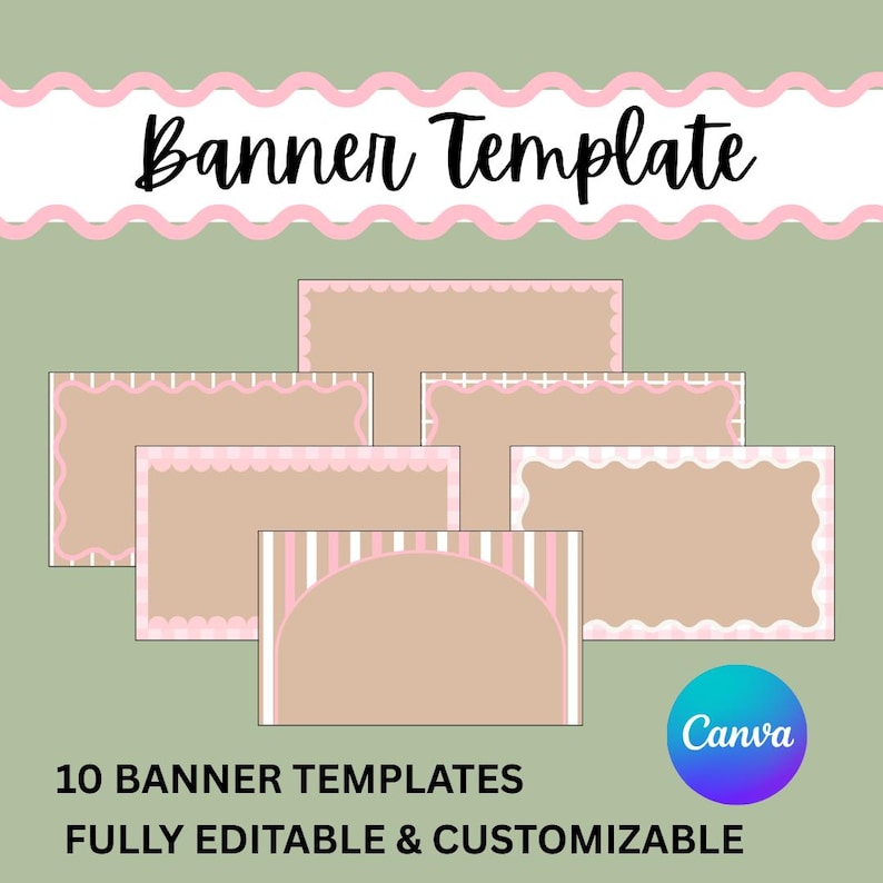 10 Girly Banner Border Templates | Editable Canva | Pink Scallop ...