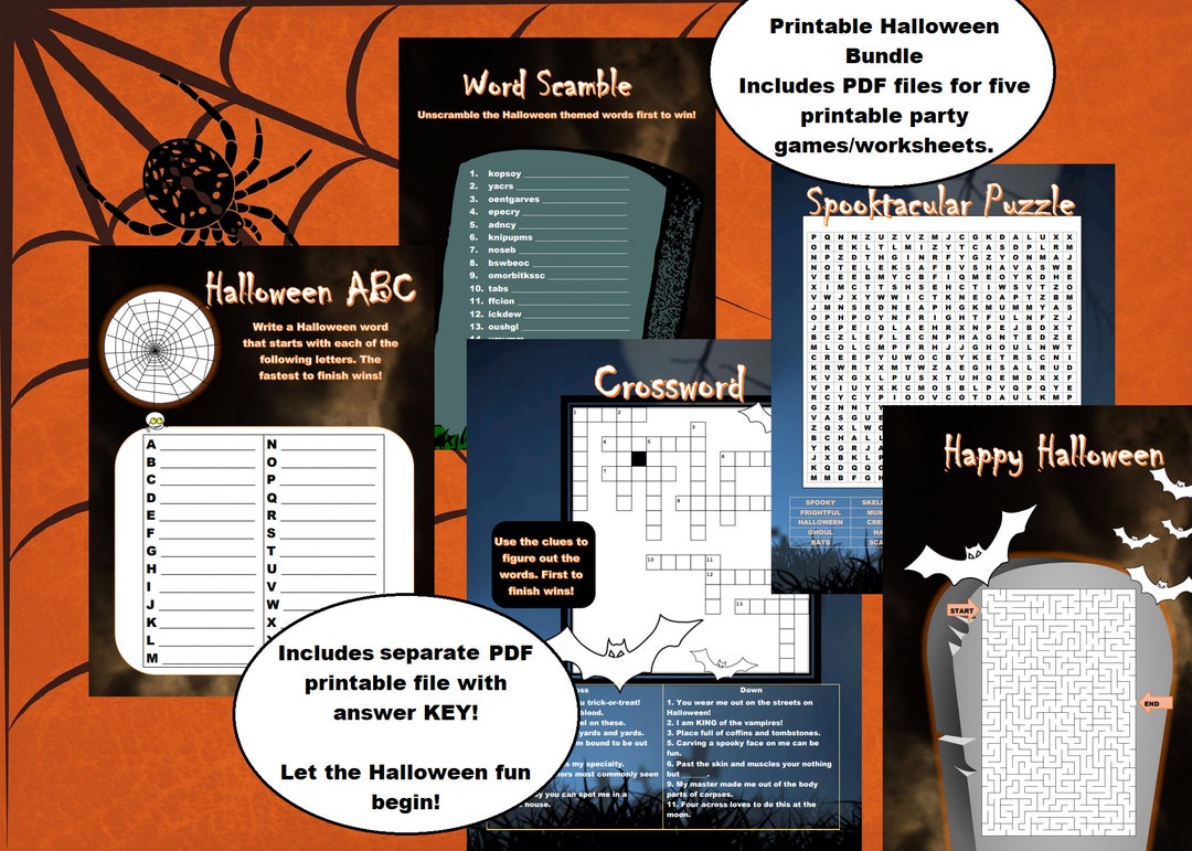 Halloween Games Bundle /word Search / Crossword / ABC Game / - Etsy
