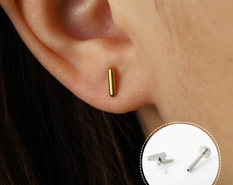 Threadless Push Pin Flat Back Labret 16G/18G/20G Stud Earrings Titanium ...