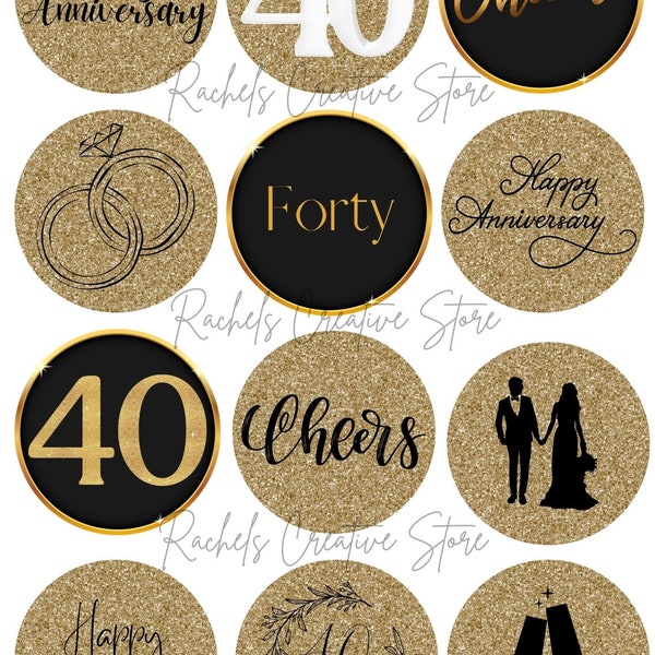 40th Wedding Anniversary Cupcake Toppers - Etsy