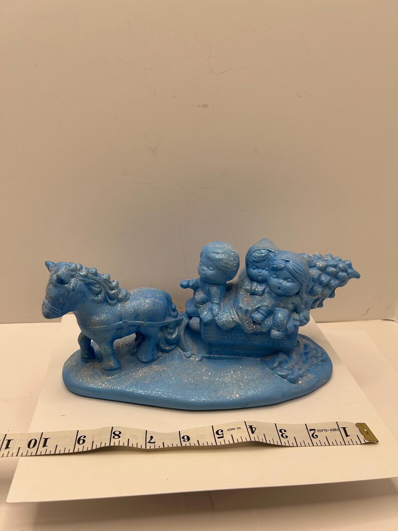 Vintage Christmas Blue Ceramic Art Snow Glitter Kids on Slay Singing - Etsy