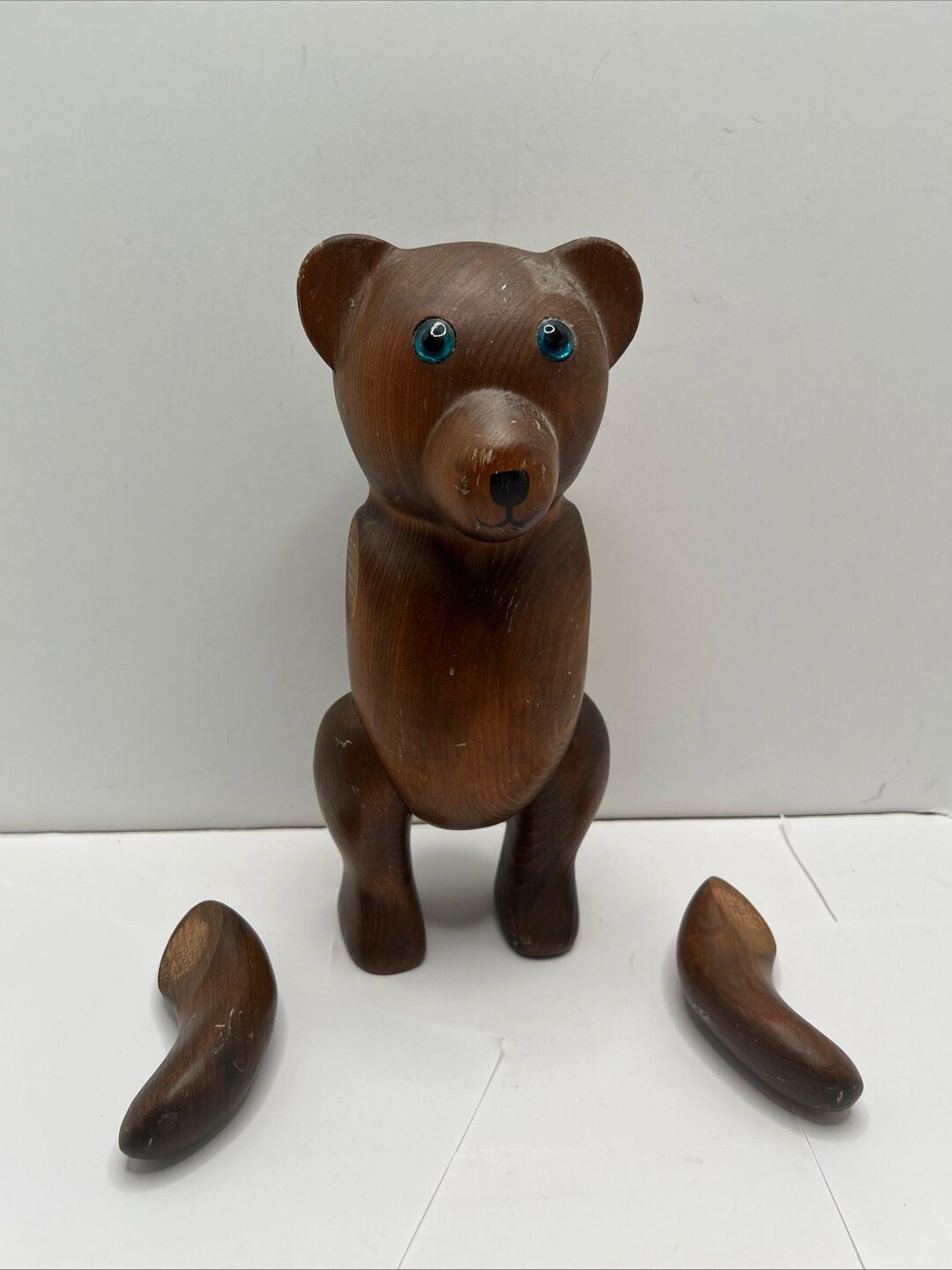 Vintage T.L. Plum Wood Carved Teddy Bear, Vintage Wood Bear Standing ...
