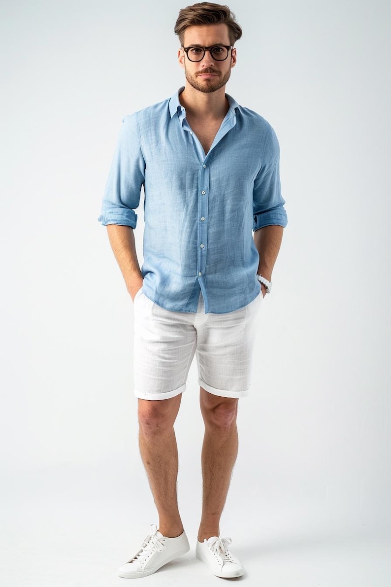 Men's Sky Blue Linen Shirt – Lightweight, Breathable Summer Shirt ...