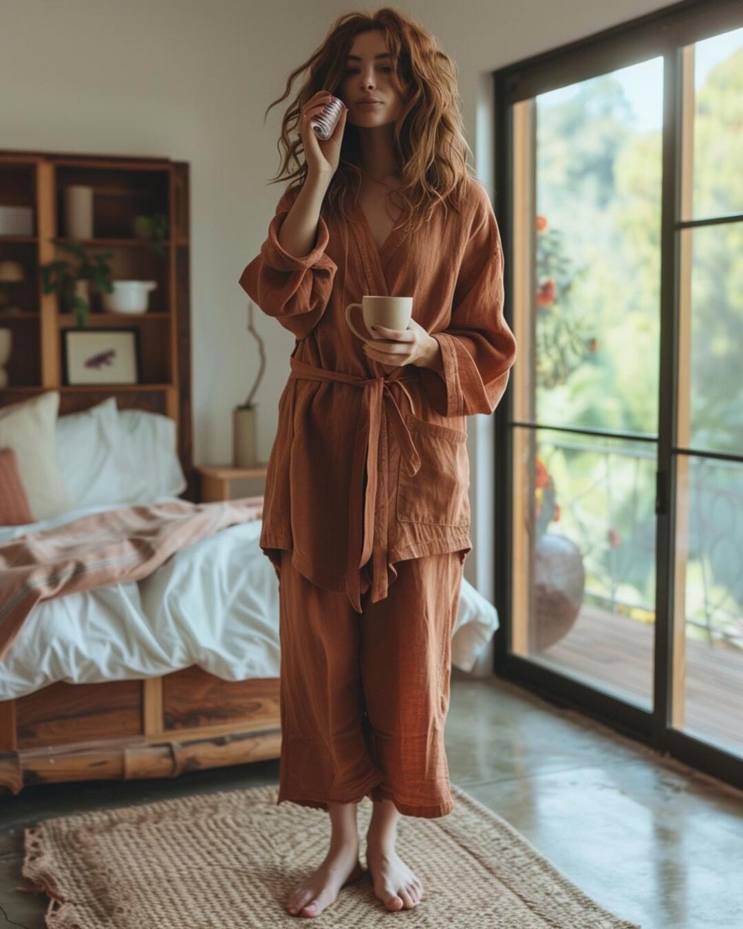 Natural Organic Cotton Kimono Robe Set Women's Kimono Robe Organic ...