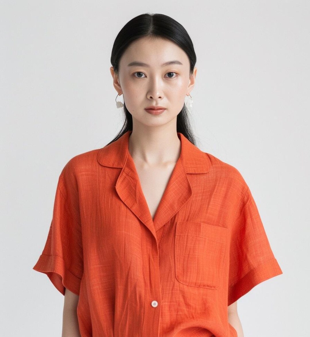 Burnt Orange Linen Shirt Women, Rust Cotton Blouse, Lightweight Summer ...