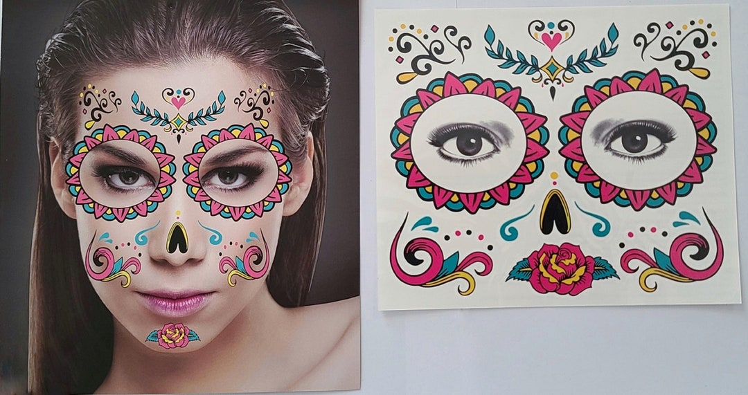 Temporary Face Tattoo, Halloween Sugar Skull, Day of the Dead Face ...