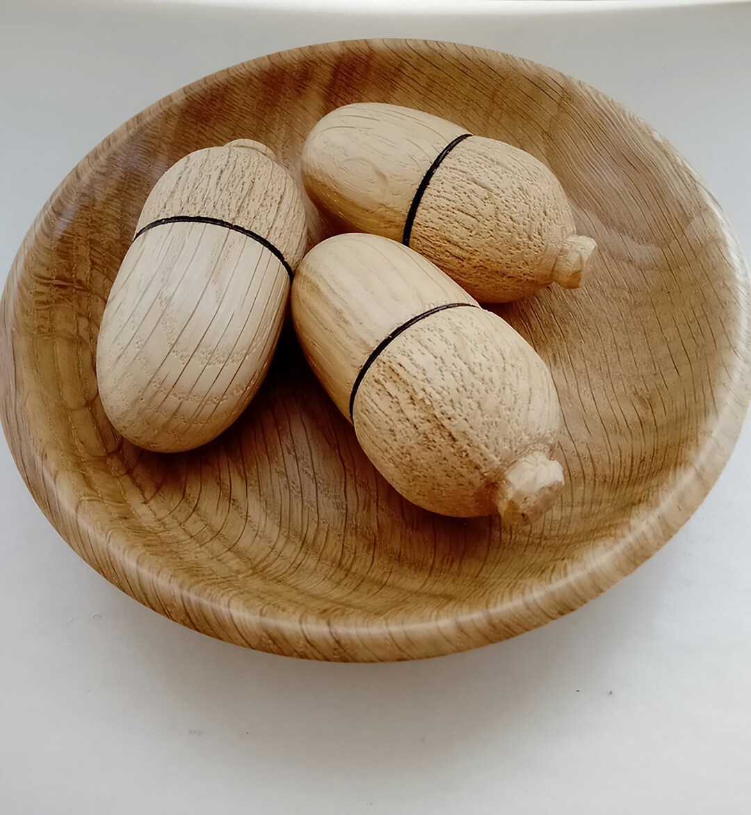 Set of Three Recycled Oak Wood Acorns in an Oak Wood Bowl 1241 - Etsy