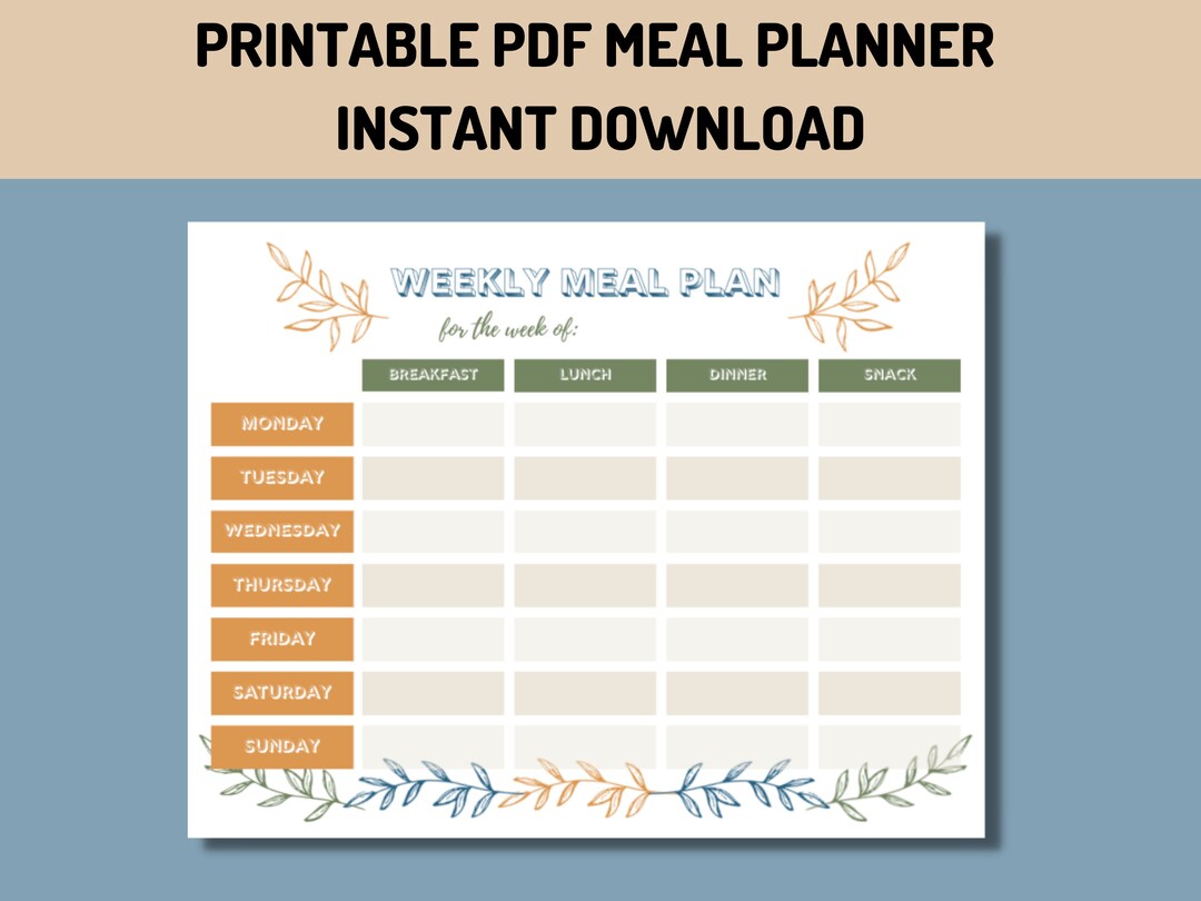 Weekly Meal Planner Printable | Autumn Fall Theme | Grocery Shopping ...