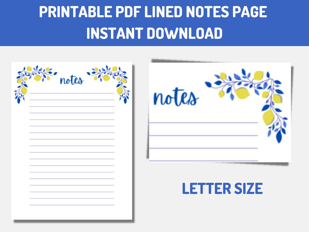 Notes Page Printable | Positano Lemon Lined Note Paper | Printable ...