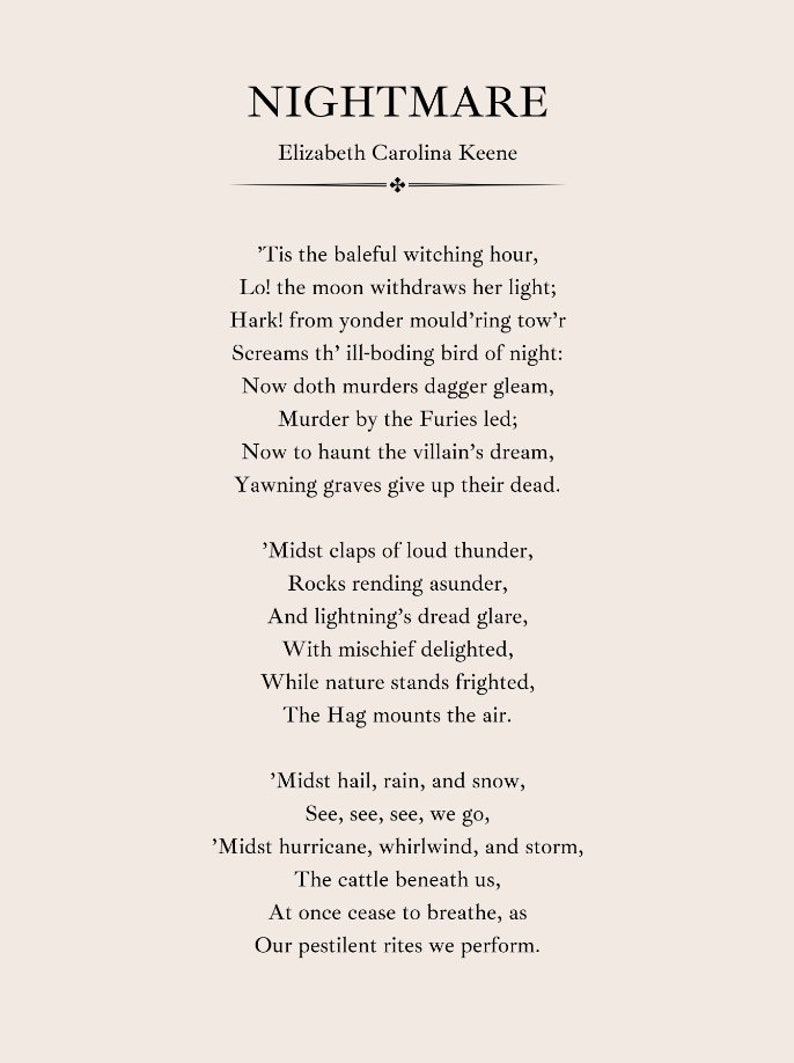 Nightmare Poem Halloween Printable Art | Book Quote Page Print | Spooky ...