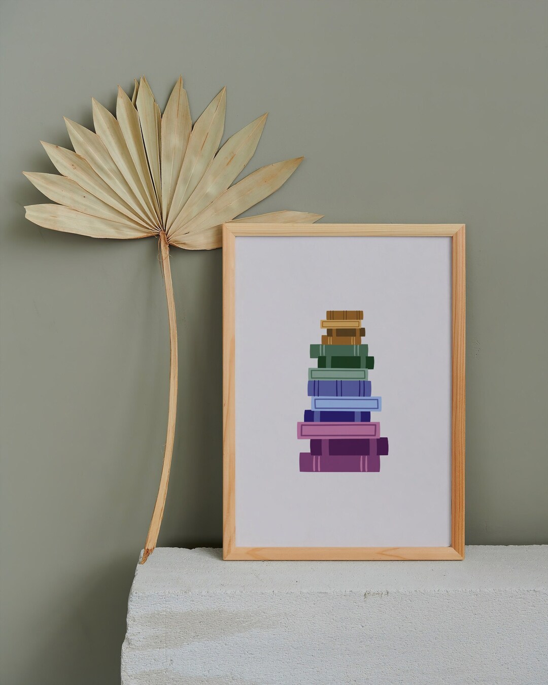 Pastel Stacked Library Books Autumn Printable Art | Digital Download ...