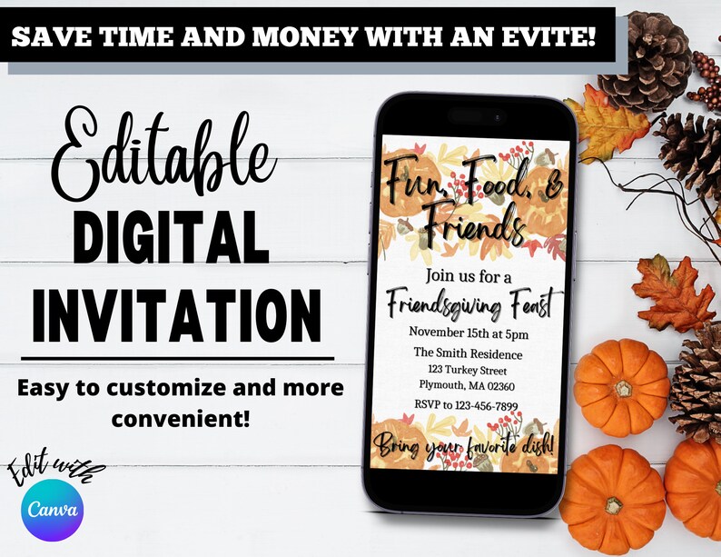 EDITABLE Friendsgiving Digital Invitation Fun Food & - Etsy