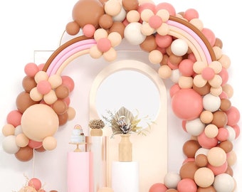 Rainbow Brown and Dusty Pink Balloons Garland Birthday Party - Etsy