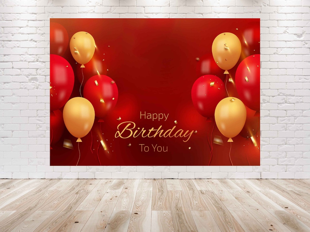 7X5FT Red Happy Birthday Party Decorations Backdrop | Red and Gold ...