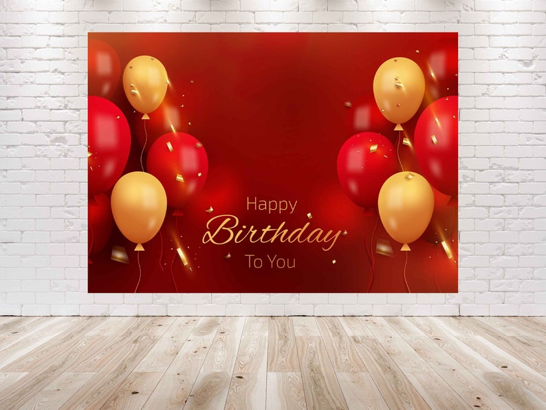 7X5FT Red Happy Birthday Party Decorations Backdrop | Red and Gold ...