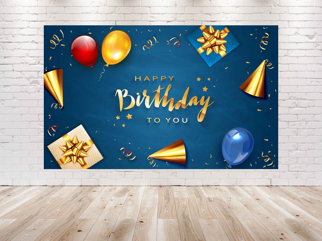 7X5FT Blue Happy Birthday Party Decorations Backdrop Blue Theme ...