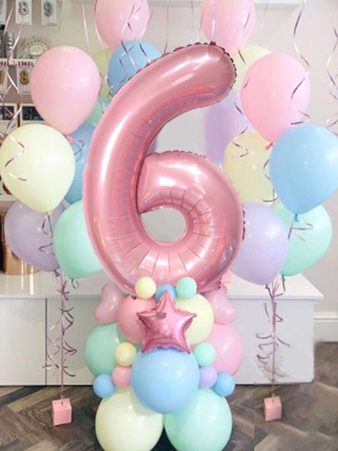 Pastel Colors 6th Birthday Balloon Bouquet Party Decorations | Pink Set ...