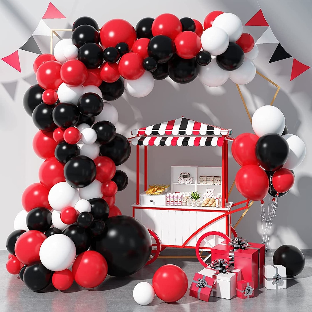 Black, Red and White Balloon Arch Kit Birthday Party Decorations ...