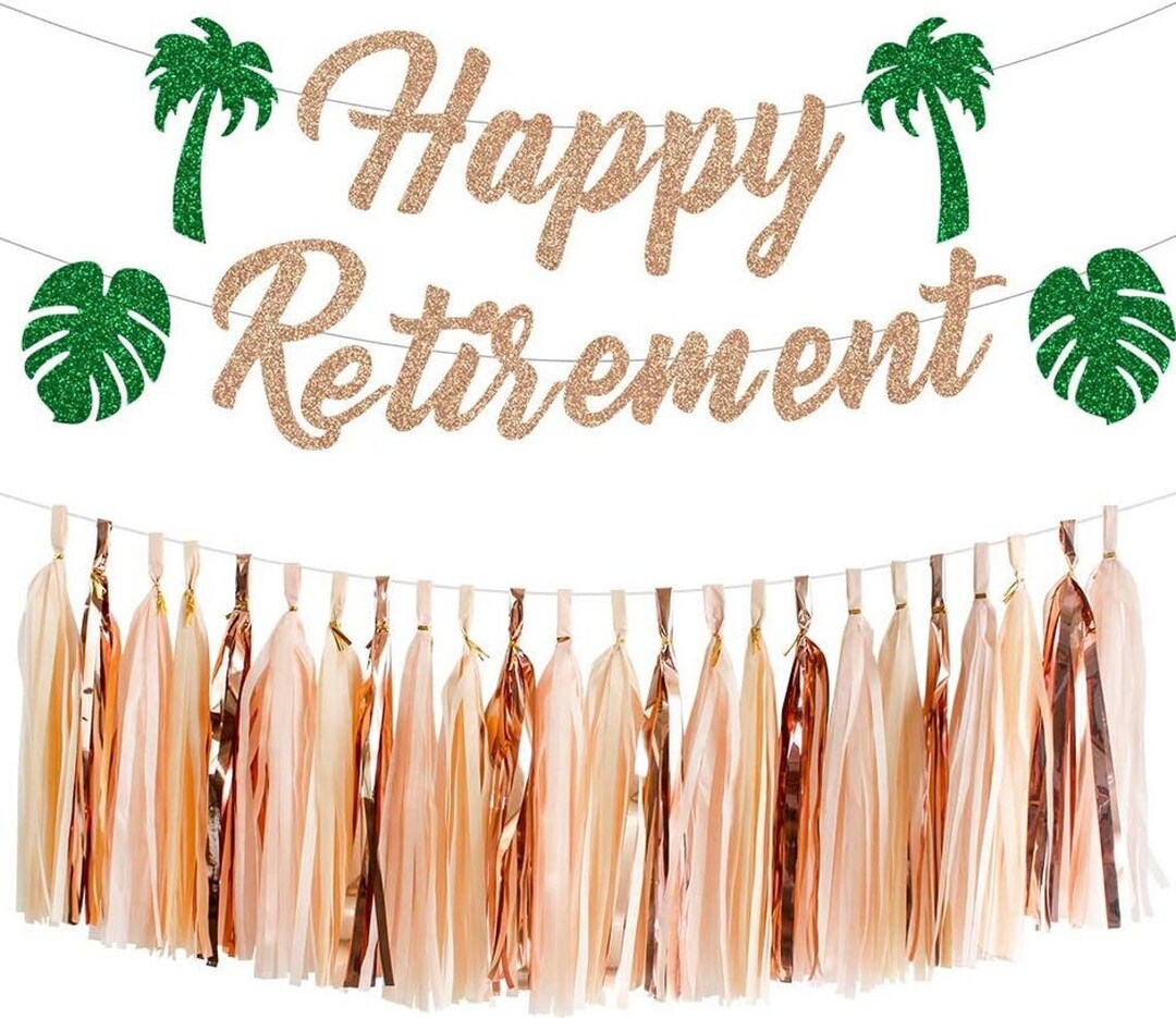 Happy Retirement Set in Tropical Theme - Glitter Banner and Tassel ...