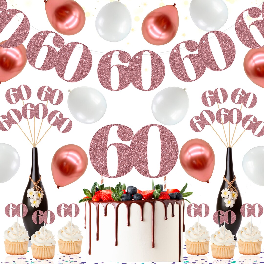 Elegant Rose Gold Glitter 60th Birthday Party Decoration Set Chic and ...