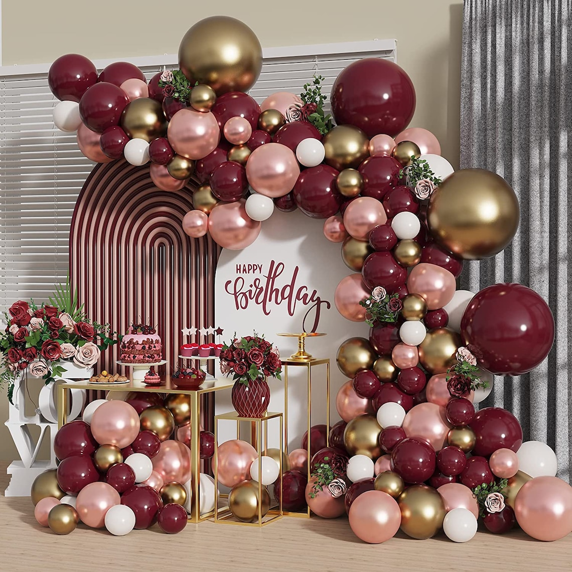 Burgundy and Gold Balloon Arch Kit Party Decorations Dark Red - Etsy