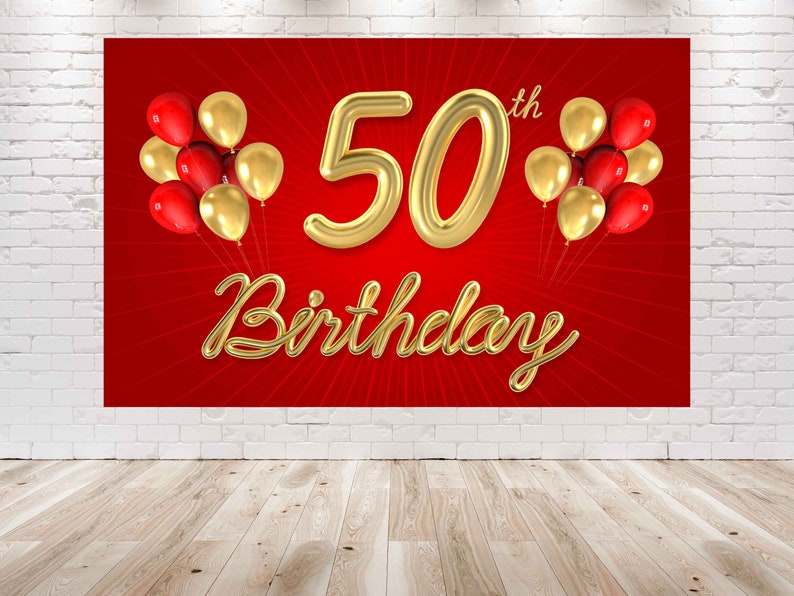 7X5FT 50 Years Red and Gold Birthday Backdrop 50th Birthday - Etsy