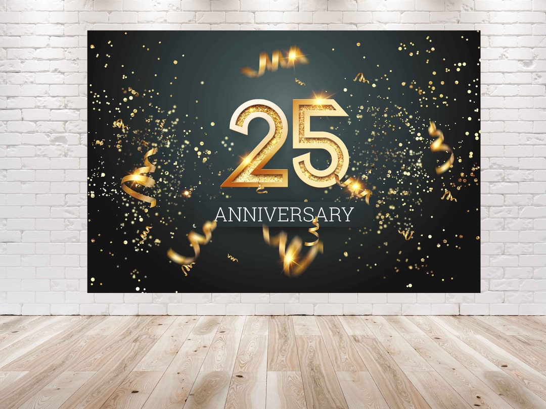 7X5FT 25th Gold Birthday Backdrop Twenty Five Birthday Background for ...