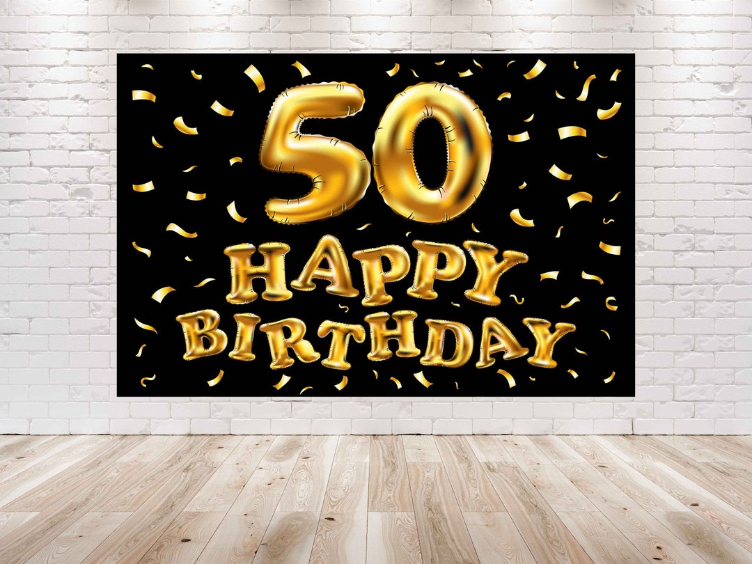 7X5FT 50 Years Black and Gold Birthday Backdrop 50th Birthday ...