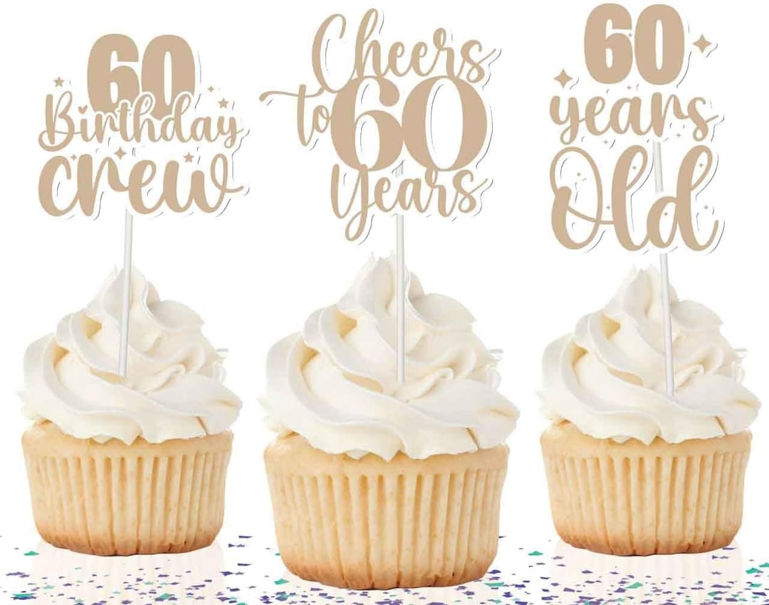 60th Birthday Cupcake Toppers Set of 10 Beige and Gold Decorations - Etsy
