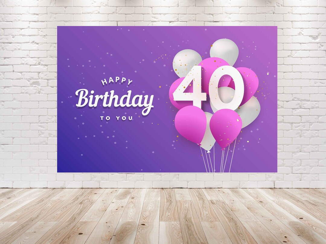 7X5FT 40 Years Purple Birthday Backdrop | 40th Birthday Background for ...