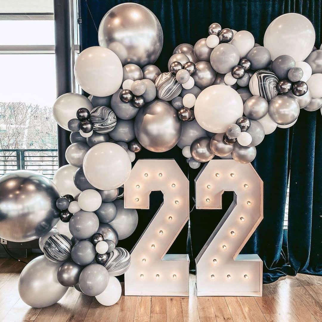 Marble Black White and Grey Balloon Garland Birthday Party Decorations ...