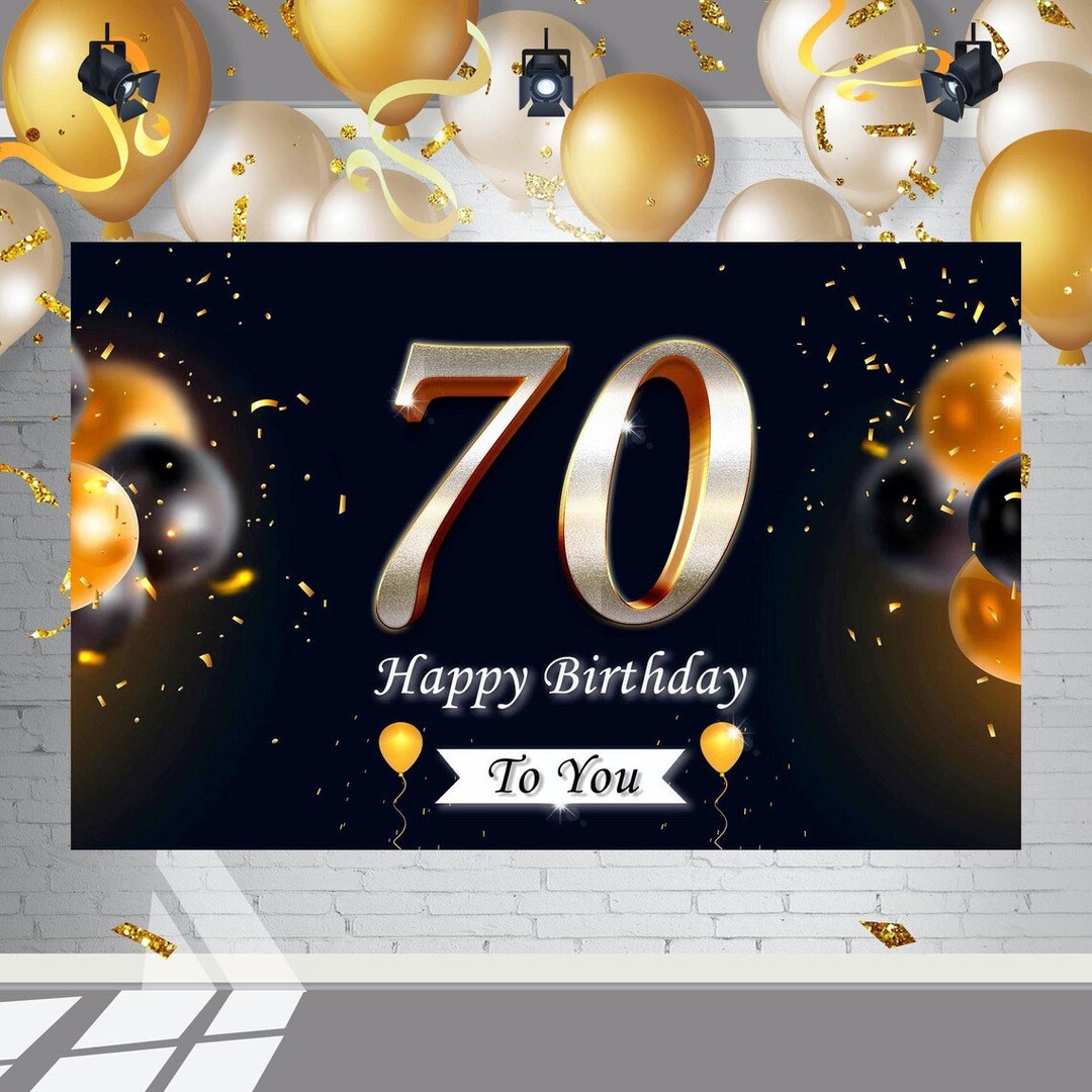7X5FT 70 Years Elegant Black Birthday Backdrop | 70th Birthday ...