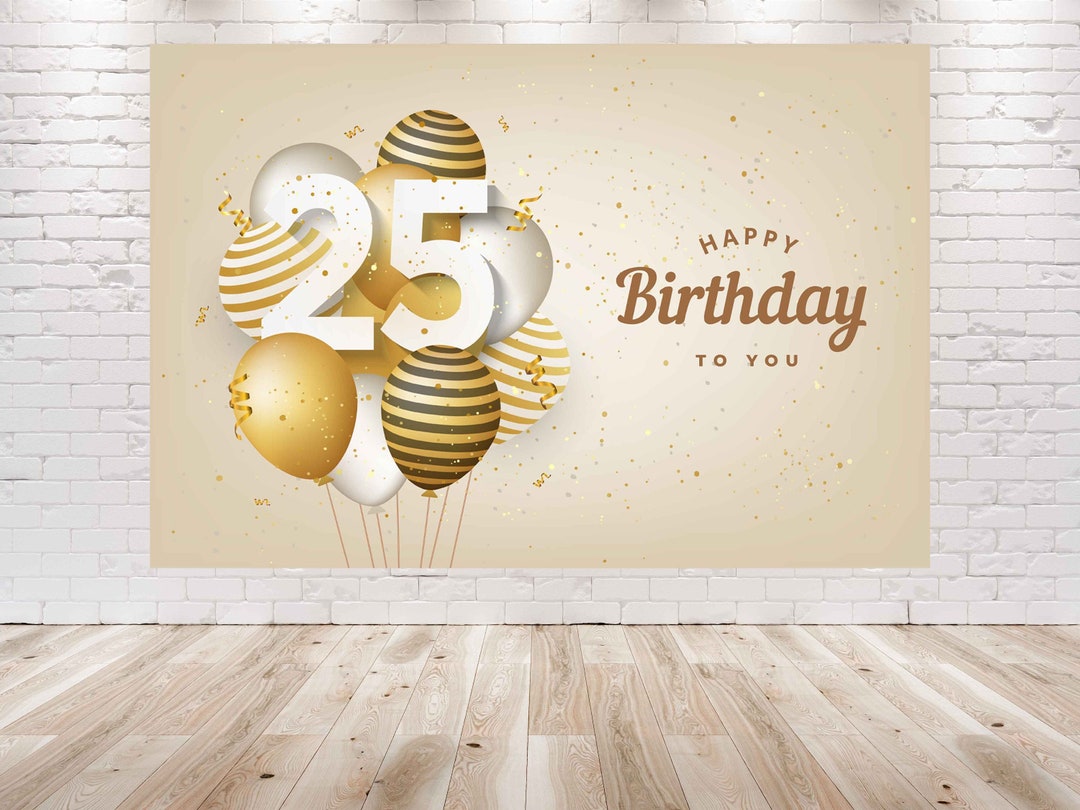 7X5FT 25th Gold Birthday Backdrop | Twenty Five Birthday Background for ...