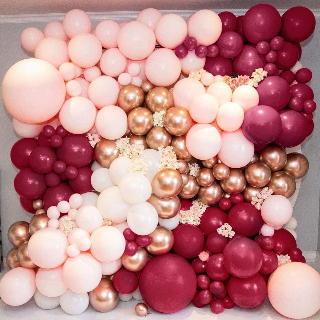 Rose Gold and Burgundy Balloon Arch Kit Party Decorations Dark Red Gold ...