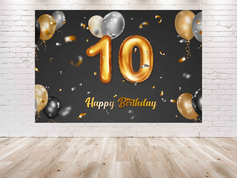 7X5FT 10 Years Black Birthday Backdrop 10th Birthday - Etsy