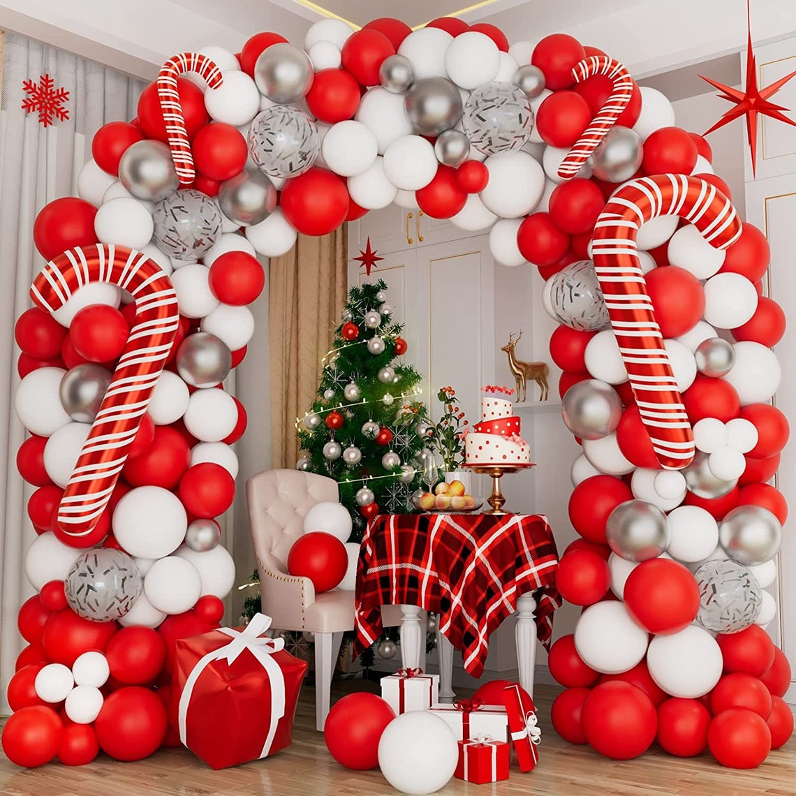 Red & Silver Christmas Balloon Arch Kit: Candy Cane Party Garland - Etsy