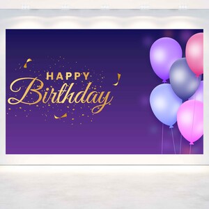 7X5FT Purple Happy Birthday Party Decorations Backdrop Violet Theme ...