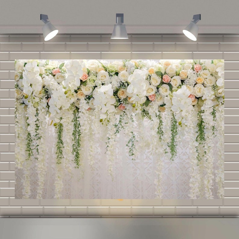 White Floral Wedding Backdrop: Ivory Roses Photo Booth (7x5 FT) - Etsy