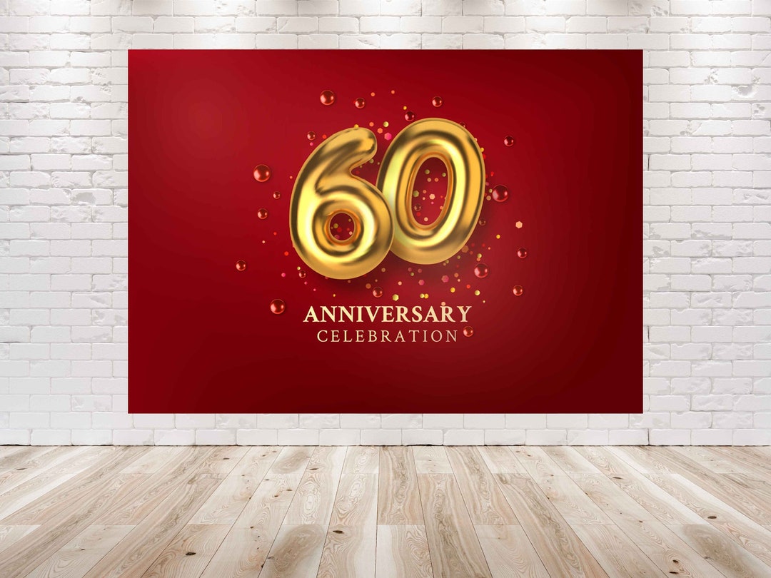 7X5FT 60 Years Red and Gold Birthday Backdrop | 60th Birthday ...