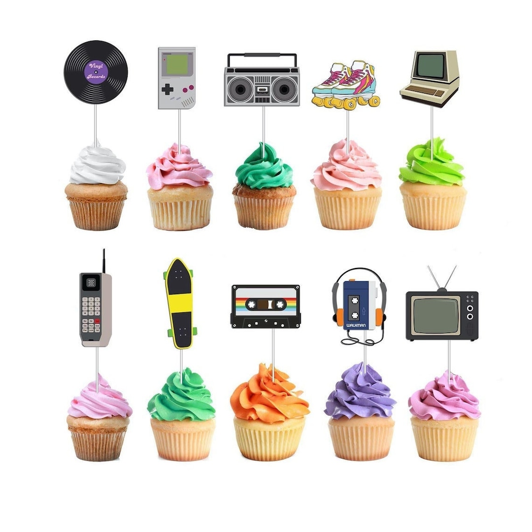 80's 90's Retro Cupcake Toppers | Retro Toppers for Birthday Party ...