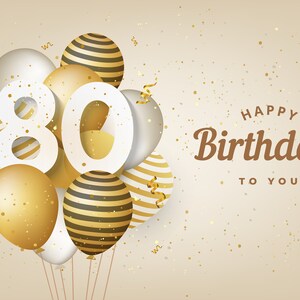 7X5FT 80 Years Gold Birthday Backdrop | 80th Birthday Background for ...
