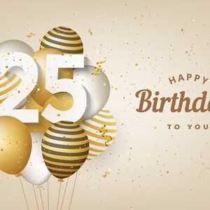 7X5FT 25th Gold Birthday Backdrop | Twenty Five Birthday Background for ...