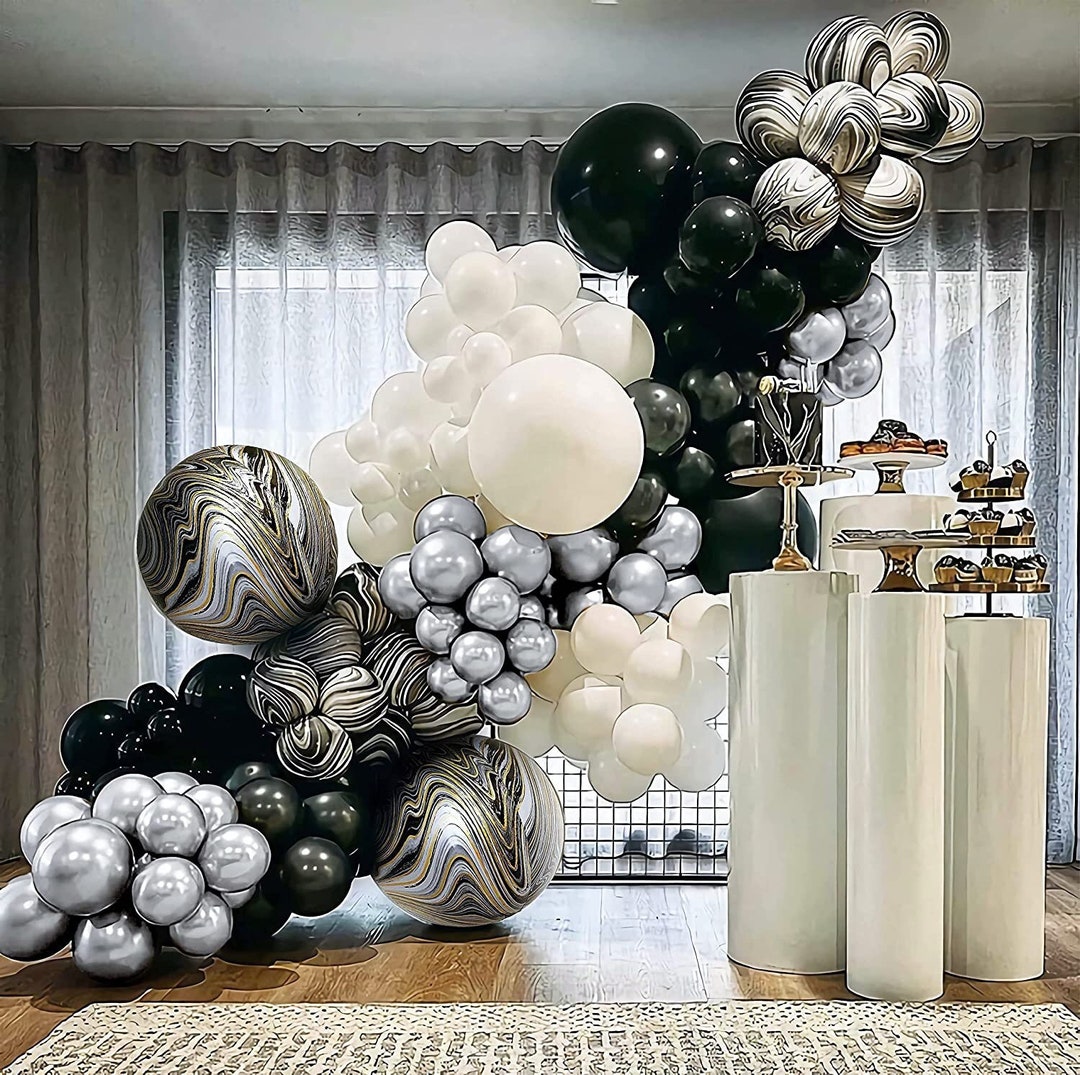 Marble Black, Silver, and White Balloon Garland Kit - Etsy
