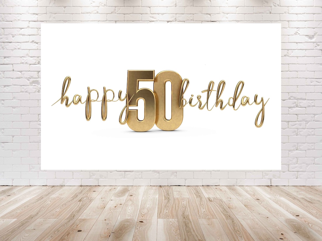 7X5FT 50 Years Gold Birthday Backdrop | 50th Birthday Background for ...