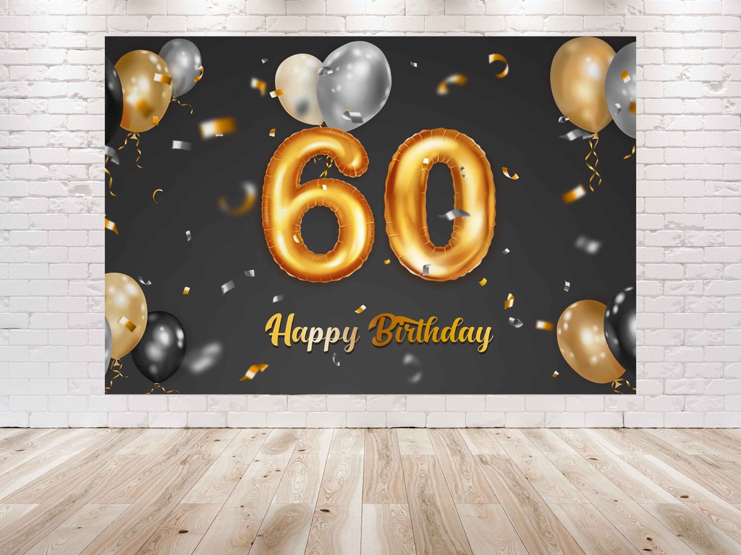 7X5FT 60 Years Elegant Black Birthday Backdrop 60th Birthday Background ...