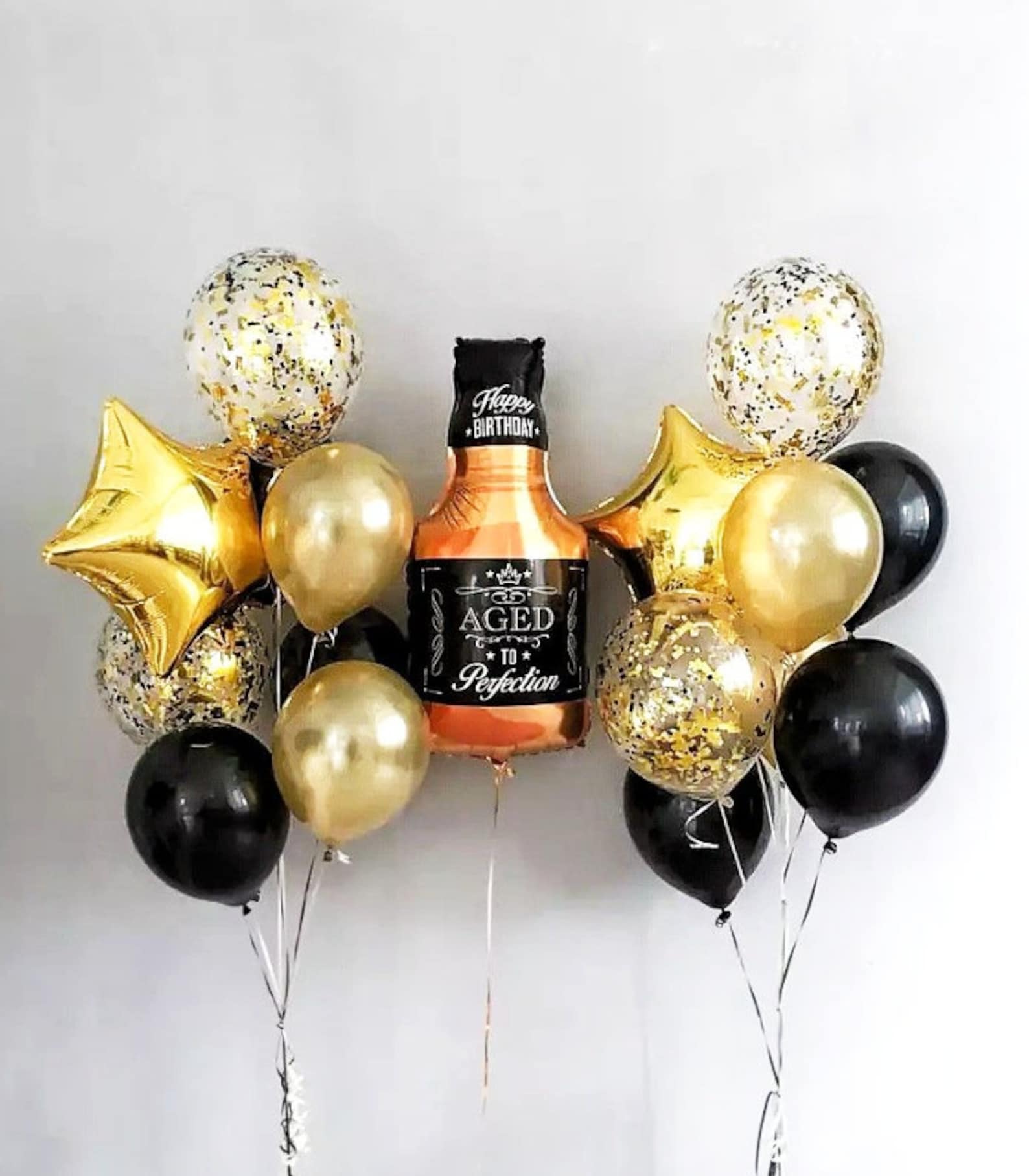 Whiskey Bottle Balloon Bouquet: Gold & Black Birthday Celebration - Etsy