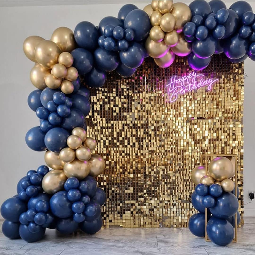 Navy Blue and Gold Balloon Garland Birthday Party Decorations | Wedding ...