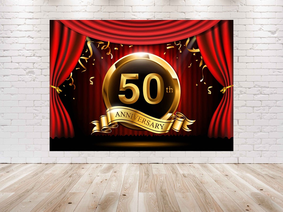 7X5FT 50 Years Burgundy Birthday Backdrop | 50th Birthday Red ...